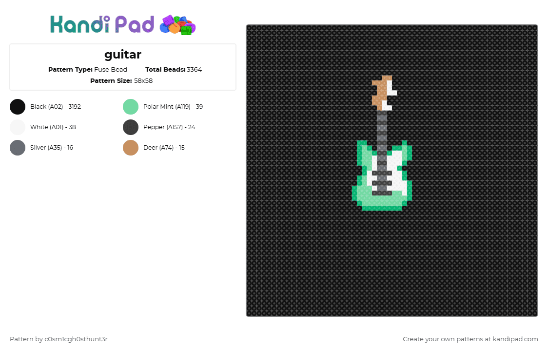 Guitar Fuse Bead Pattern - Kandi Pad | Kandi Patterns, Fuse Bead ...