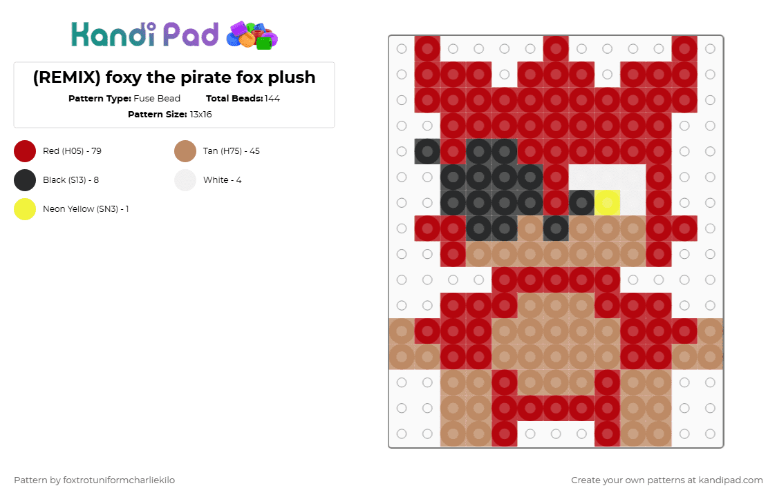 (REMIX) foxy the pirate fox plush Fuse Bead Pattern - Kandi Pad | Kandi ...