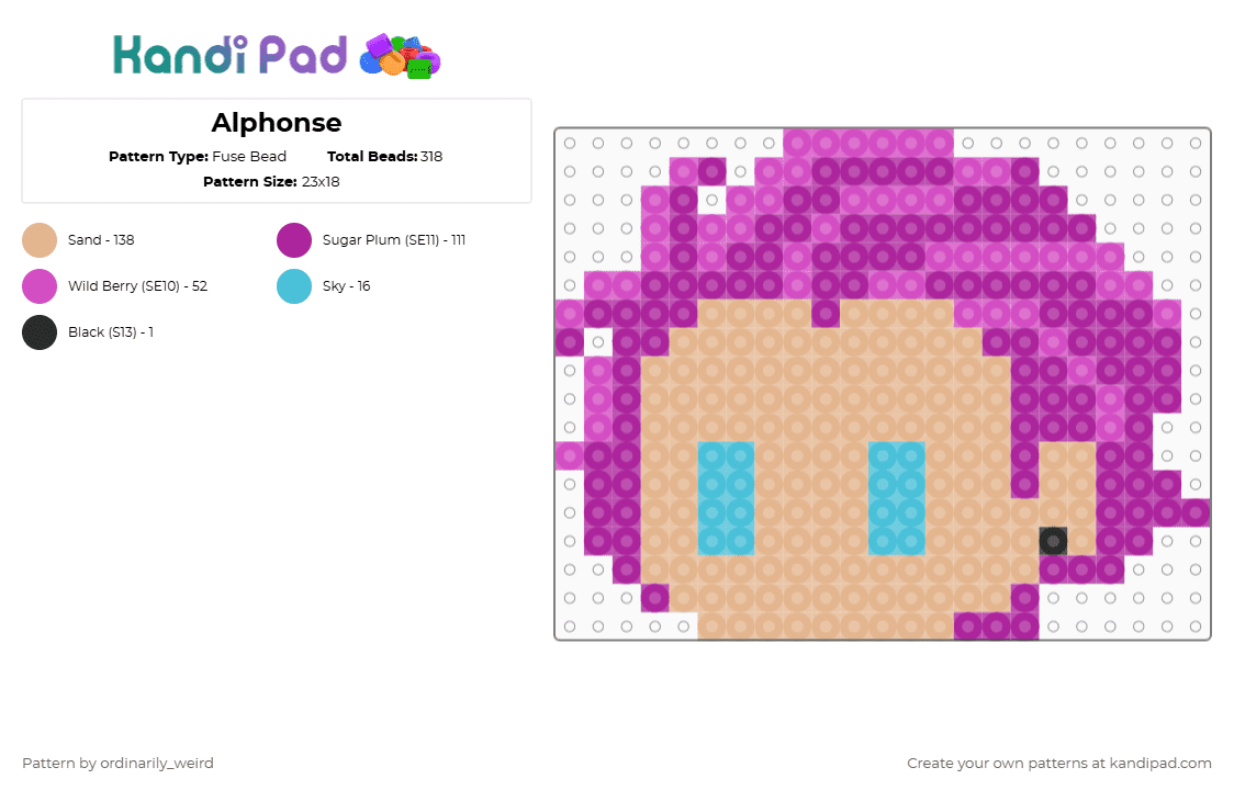 Alphonse Fuse Bead Pattern - Kandi Pad | Kandi Patterns, Fuse Bead ...