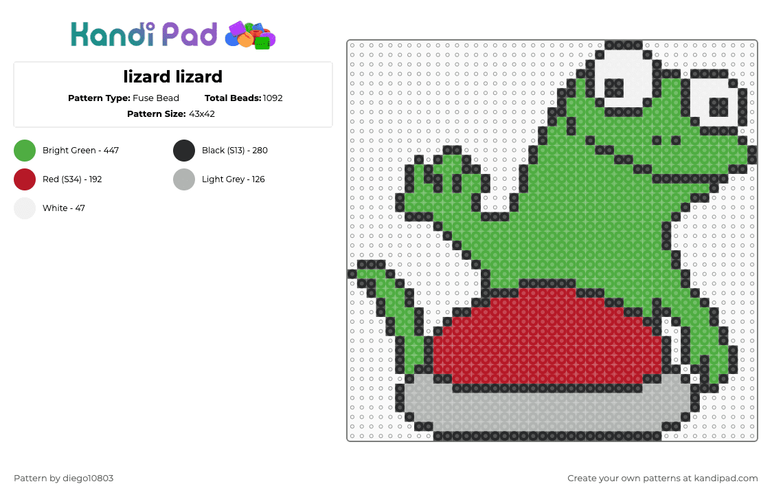 Lizard lizard Fuse Bead Pattern - Kandi Pad | Kandi Patterns, Fuse Bead ...