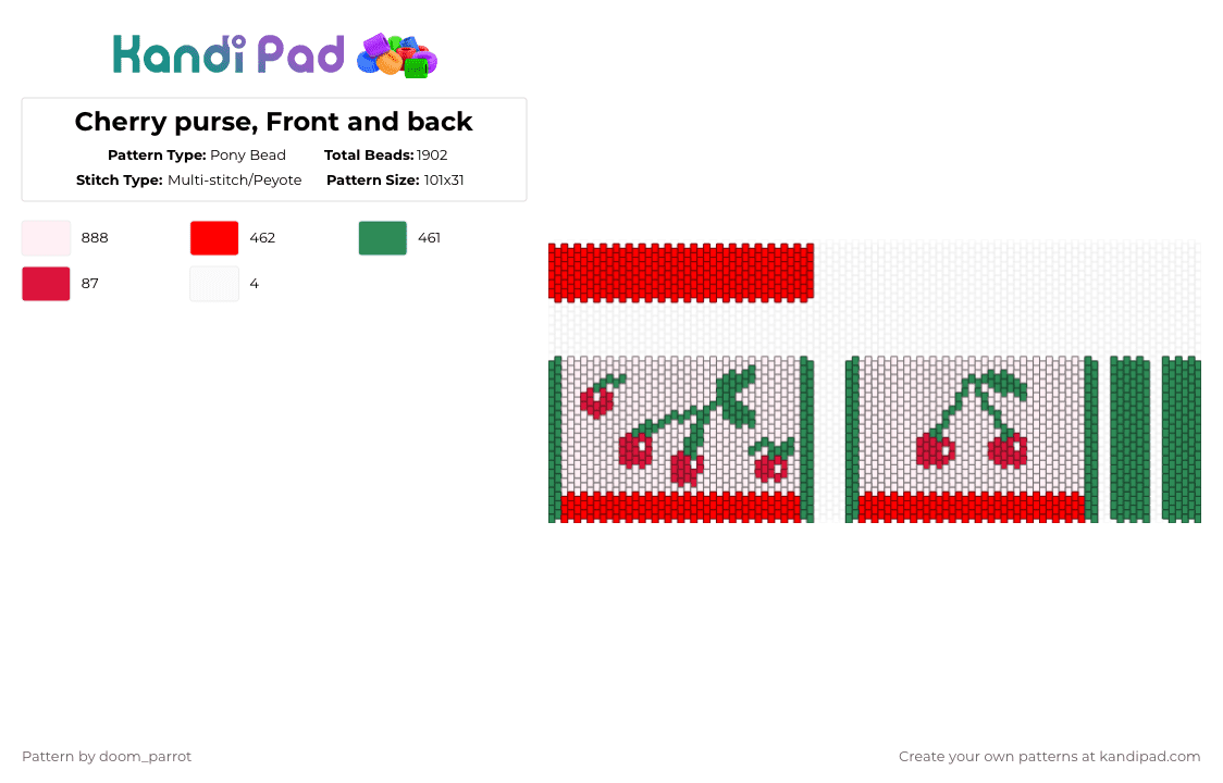Cherry purse, Front and back Pony Bead Pattern - Kandi Pad | Kandi ...