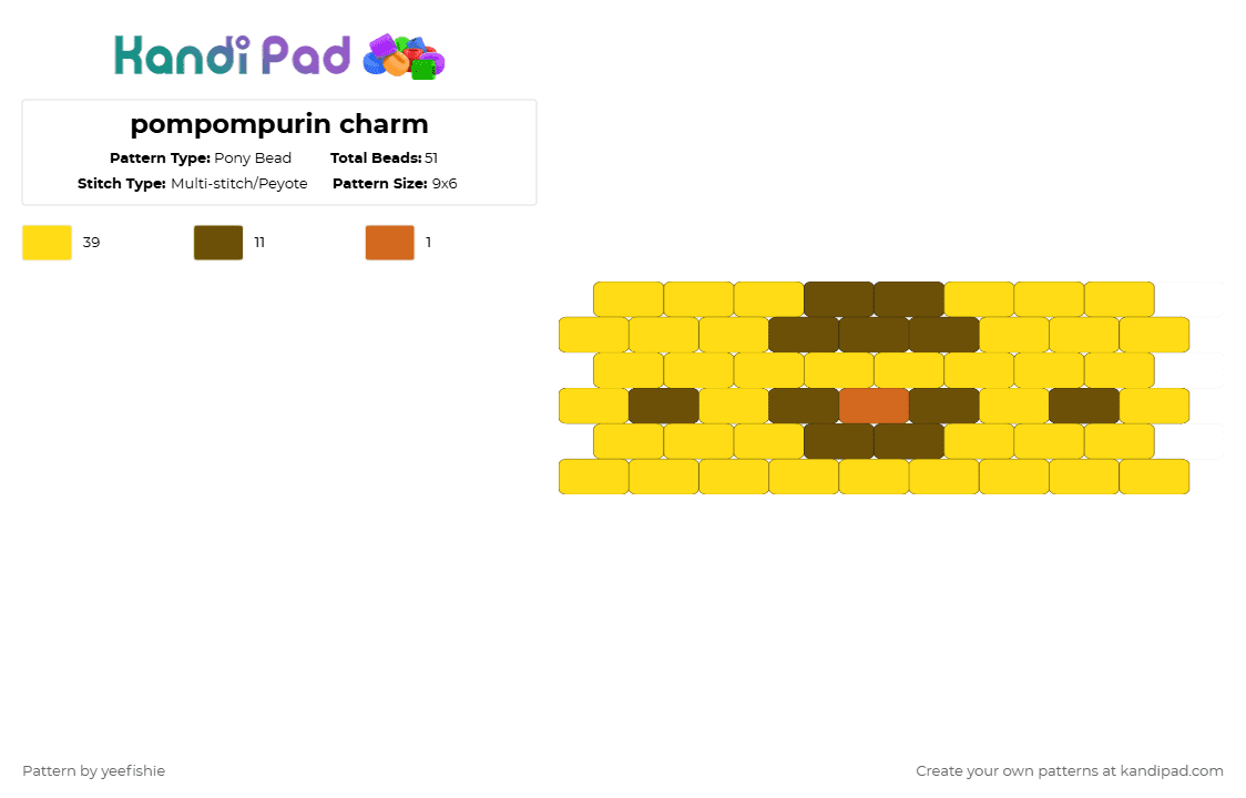 Pompompurin charm Pony Bead Pattern - Kandi Pad | Kandi Patterns, Fuse ...