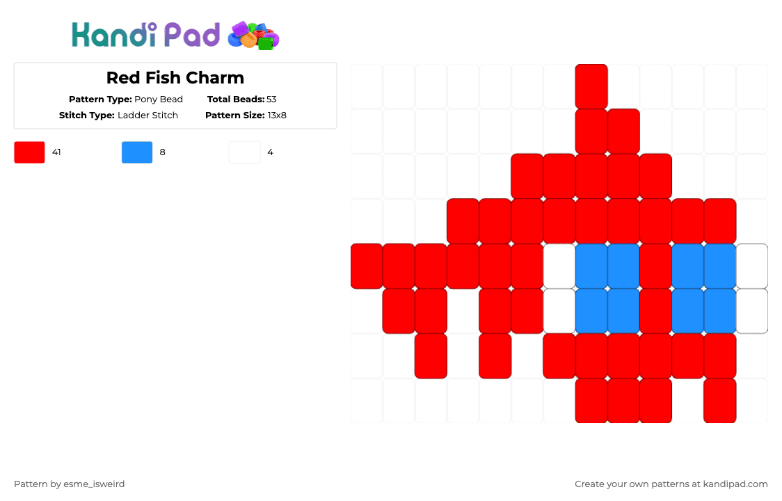 Red Fish Charm Pony Bead Pattern - Kandi Pad | Kandi Patterns, Fuse ...