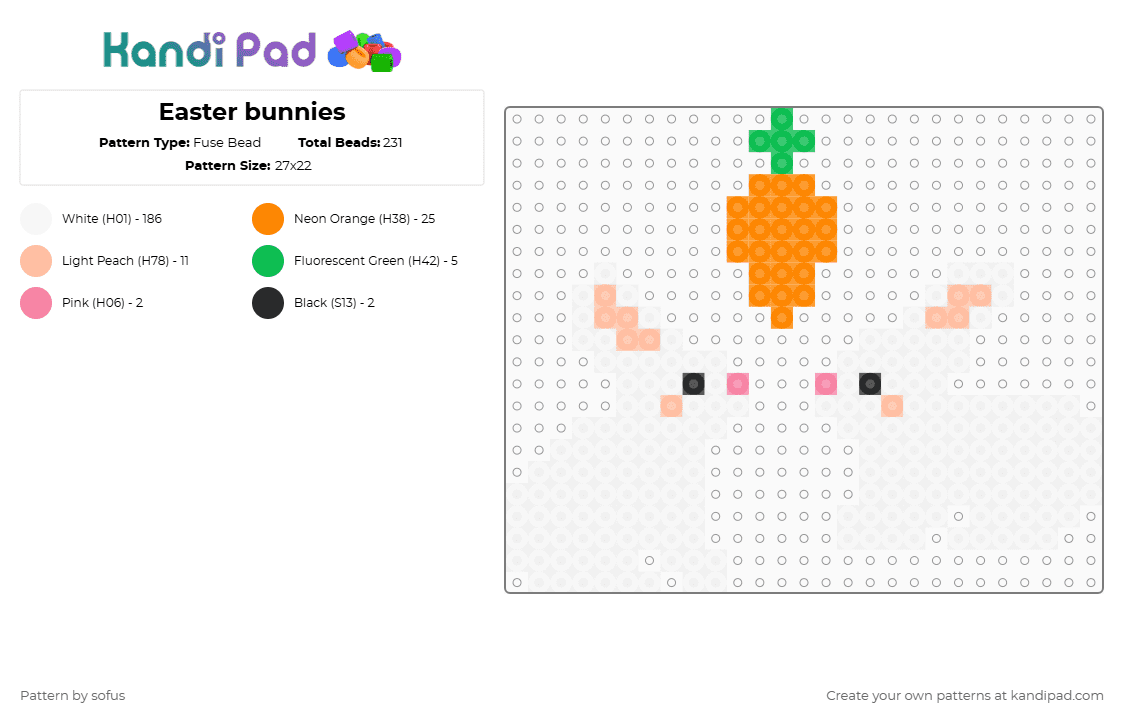 Easter bunnies Fuse Bead Pattern - Kandi Pad | Kandi Patterns, Fuse ...