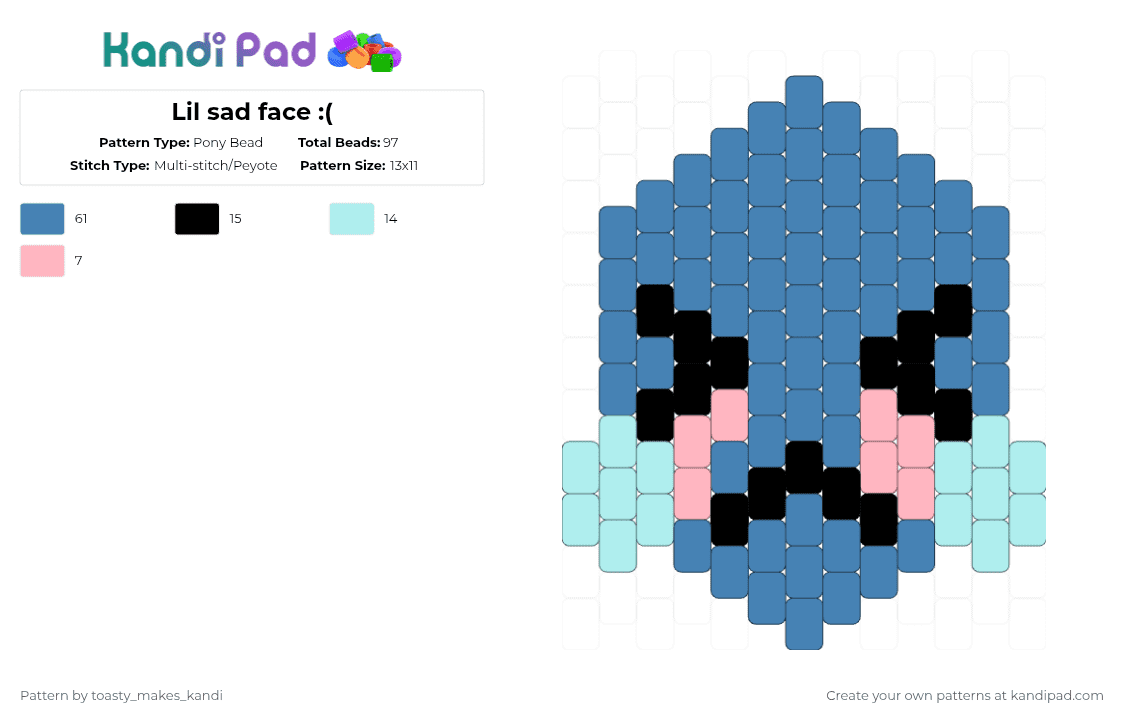 Lil sad face :( Pony Bead Pattern - Kandi Pad | Kandi Patterns, Fuse ...
