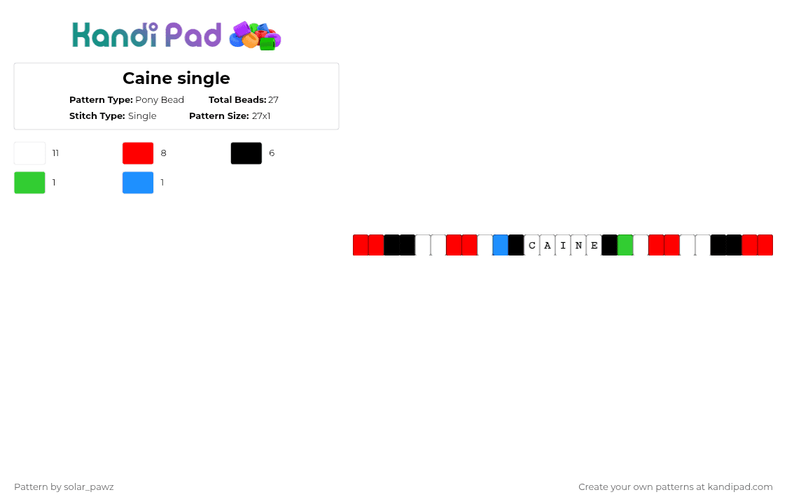 Caine single Pony Bead Pattern - Kandi Pad | Kandi Patterns, Fuse Bead ...