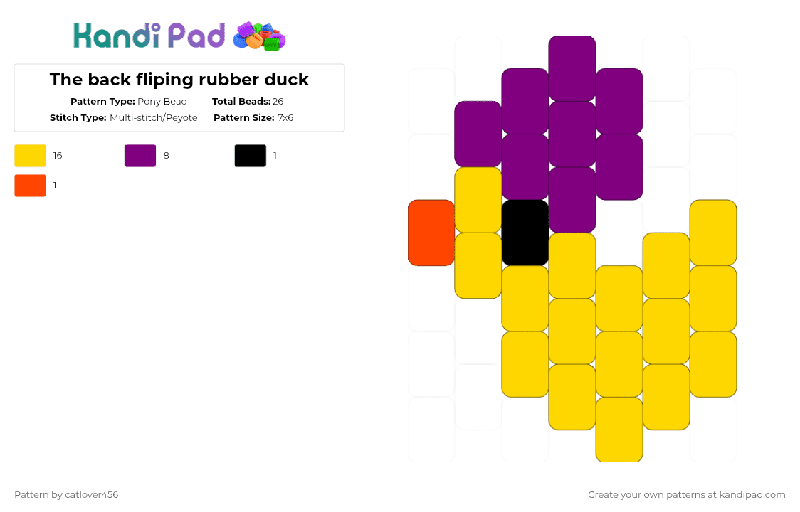The back fliping rubber duck Pony Bead Pattern - Kandi Pad | Kandi ...