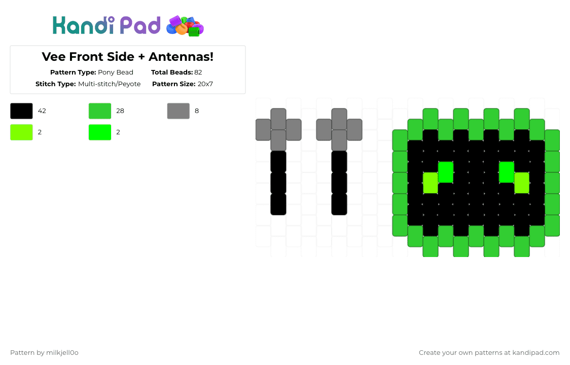 Vee Head Front Side + Antennas! Pony Bead Pattern - Kandi Pad | Kandi ...