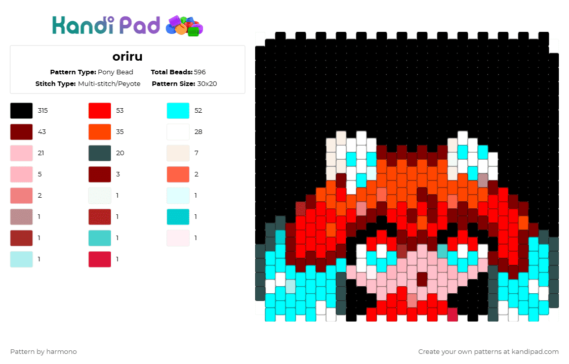 Oriru Pony Bead Pattern - Kandi Pad | Kandi Patterns, Fuse Bead ...