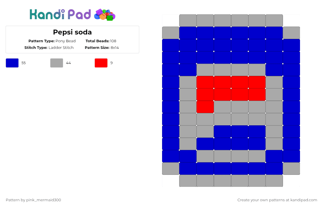 Pepsi soda Pony Bead Pattern - Kandi Pad | Kandi Patterns, Fuse Bead ...