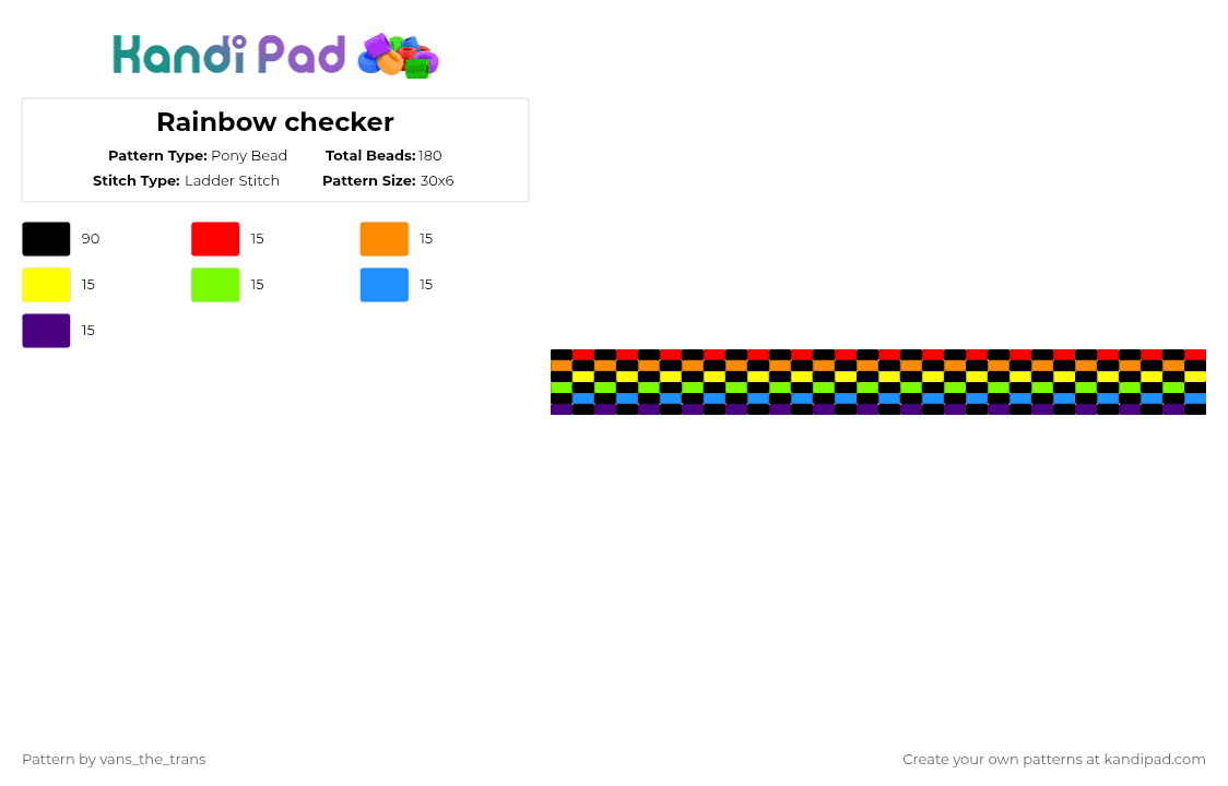 Rainbow checker Pony Bead Pattern - Kandi Pad | Kandi Patterns, Fuse Bead Patterns, Pony Bead ...
