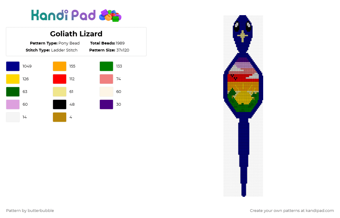 Goliath Lizard Pony Bead Pattern - Kandi Pad | Kandi Patterns, Fuse ...