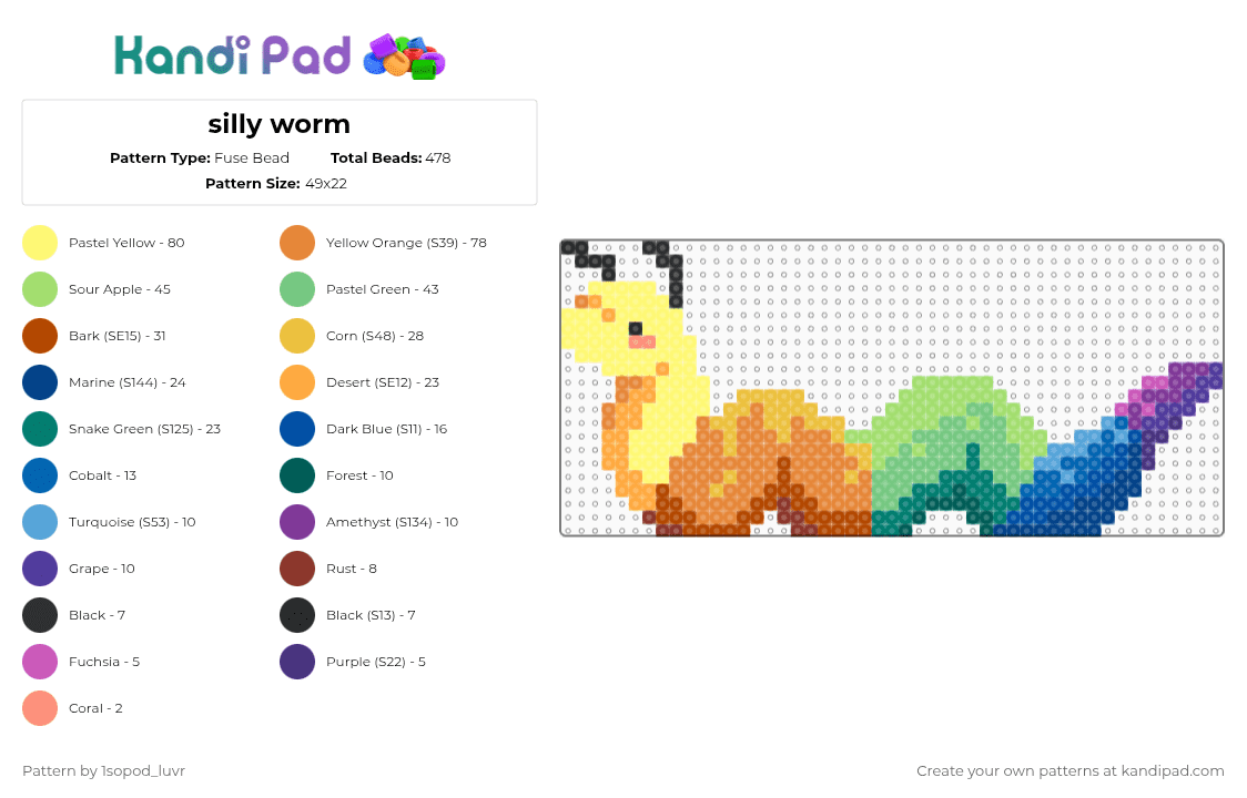 Silly worm Fuse Bead Pattern - Kandi Pad | Kandi Patterns, Fuse Bead ...