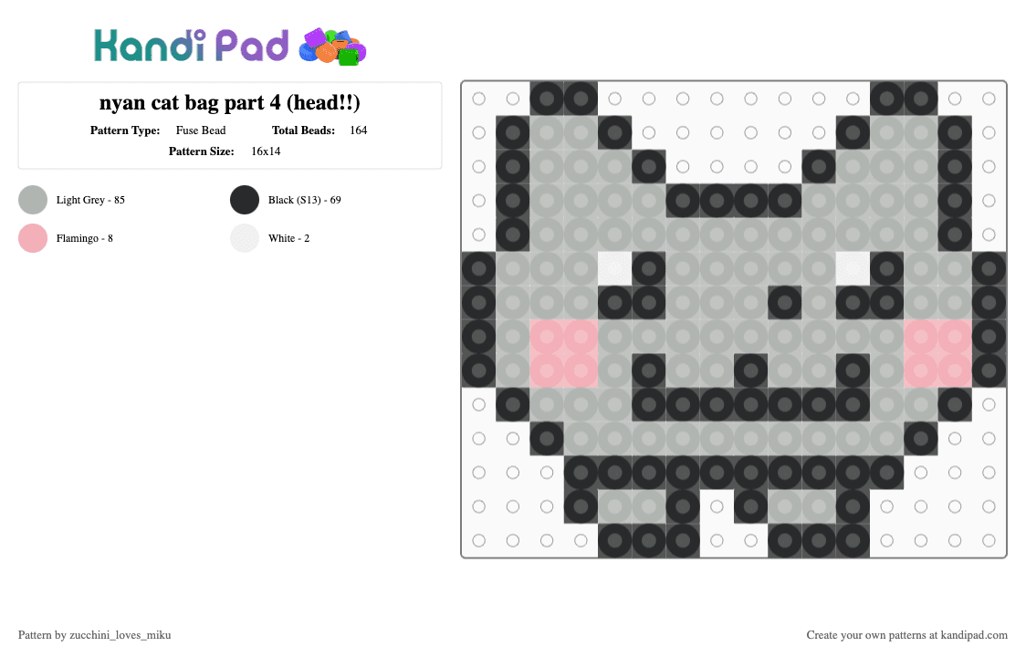 Nyan cat bag part 4 (head!!) Fuse Bead Pattern - Kandi Pad | Kandi ...