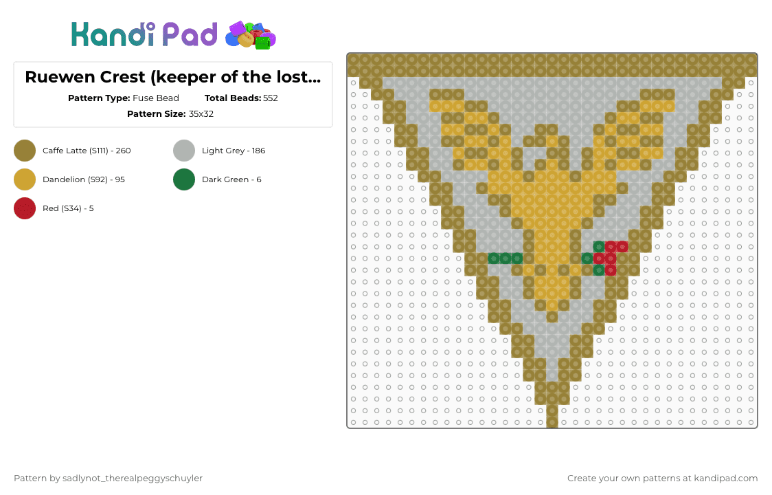 Ruewen Crest (keeper of the lost cities) Fuse Bead Pattern - Kandi Pad ...