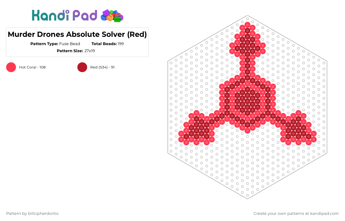 Murder Drones Absolute Solver (Red) Fuse Bead Pattern - Kandi Pad ...