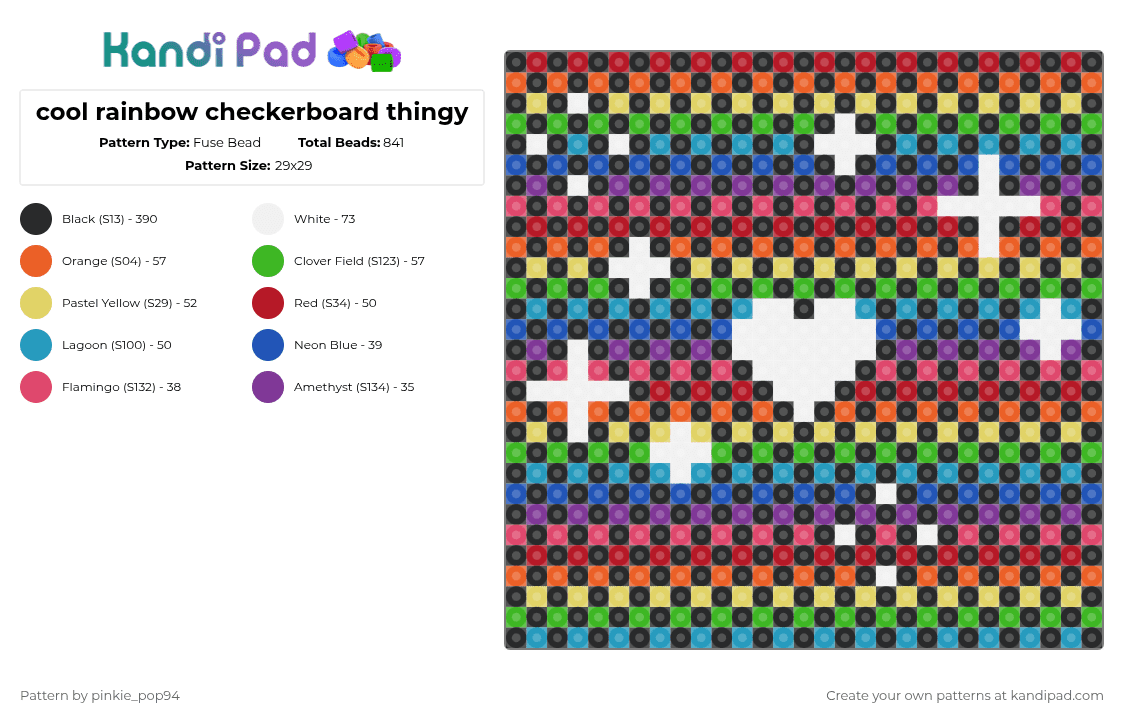 Cool rainbow checkerboard thingy Fuse Bead Pattern - Kandi Pad | Kandi ...