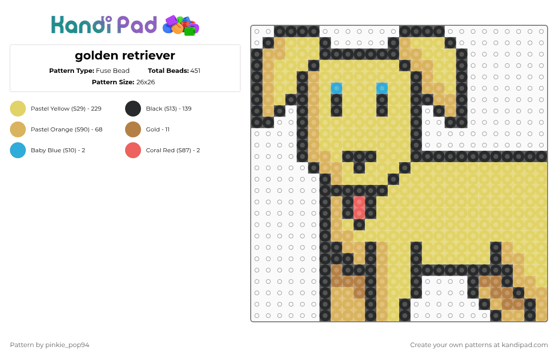 Golden retriever Fuse Bead Pattern - Kandi Pad | Kandi Patterns, Fuse ...