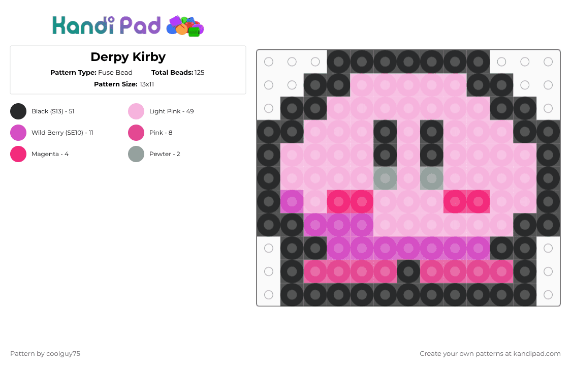 Derpy Kirby Fuse Bead Pattern - Kandi Pad | Kandi Patterns, Fuse Bead ...