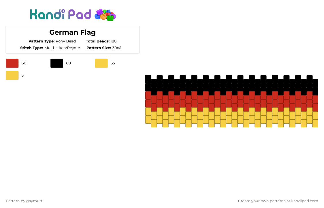 German Flag Pony Bead Pattern - Kandi Pad | Kandi Patterns, Fuse Bead ...