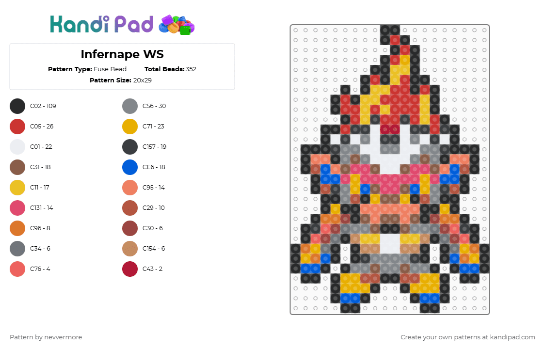 (392) Infernape WS Fuse Bead Pattern - Kandi Pad | Kandi Patterns, Fuse ...