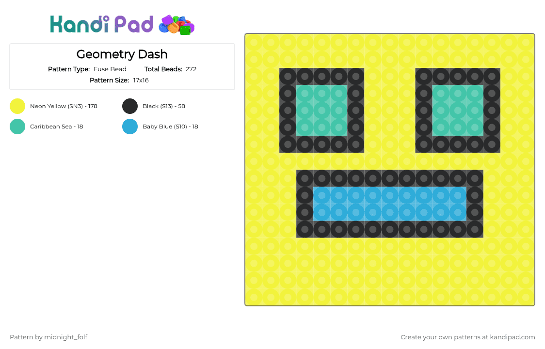 Geometry Dash Fuse Bead Pattern - Kandi Pad | Kandi Patterns, Fuse Bead ...