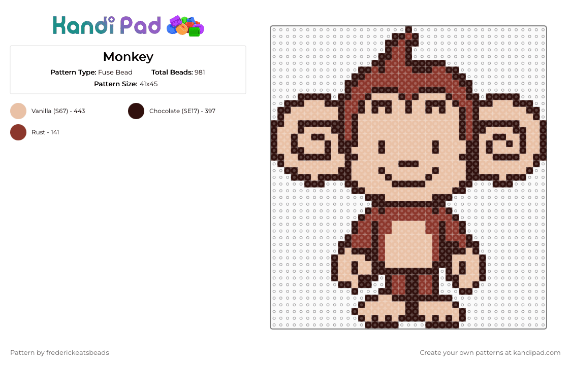 Monkey Fuse Bead Pattern - Kandi Pad | Kandi Patterns, Fuse Bead ...