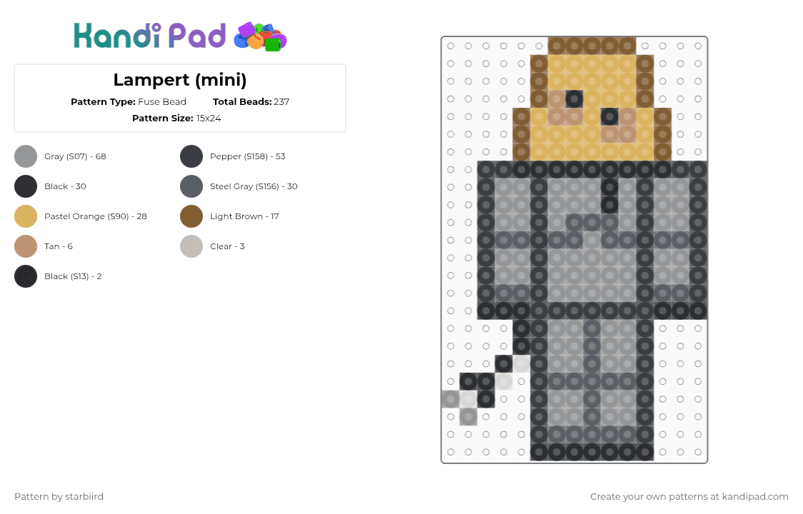 Lampert (mini) Fuse Bead Pattern - Kandi Pad | Kandi Patterns, Fuse ...