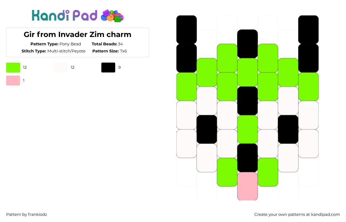Gir from Invader Zim charm Pony Bead Pattern - Kandi Pad | Kandi ...