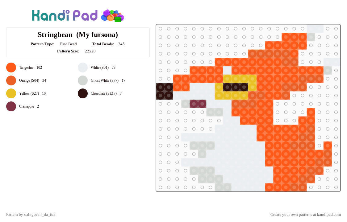 Stringbean (My fursona) Fuse Bead Pattern - Kandi Pad | Kandi Patterns ...