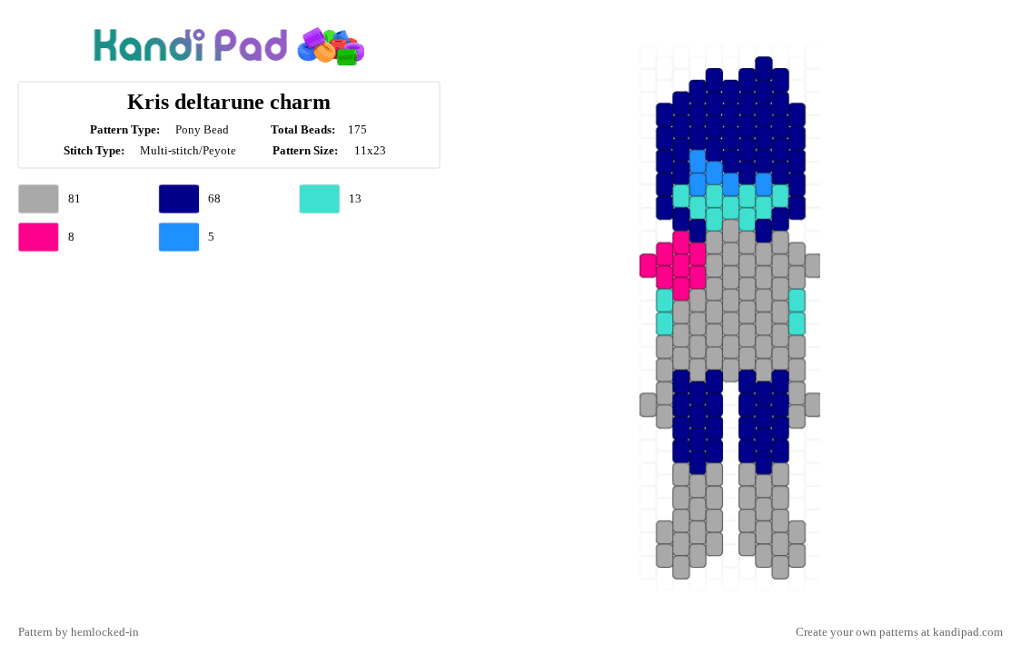 Kris deltarune charm Pony Bead Pattern - Kandi Pad | Kandi Patterns ...