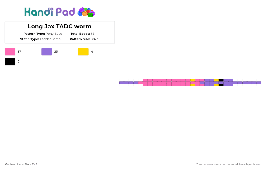 Long Jax TADC worm Pony Bead Pattern - Kandi Pad | Kandi Patterns, Fuse ...