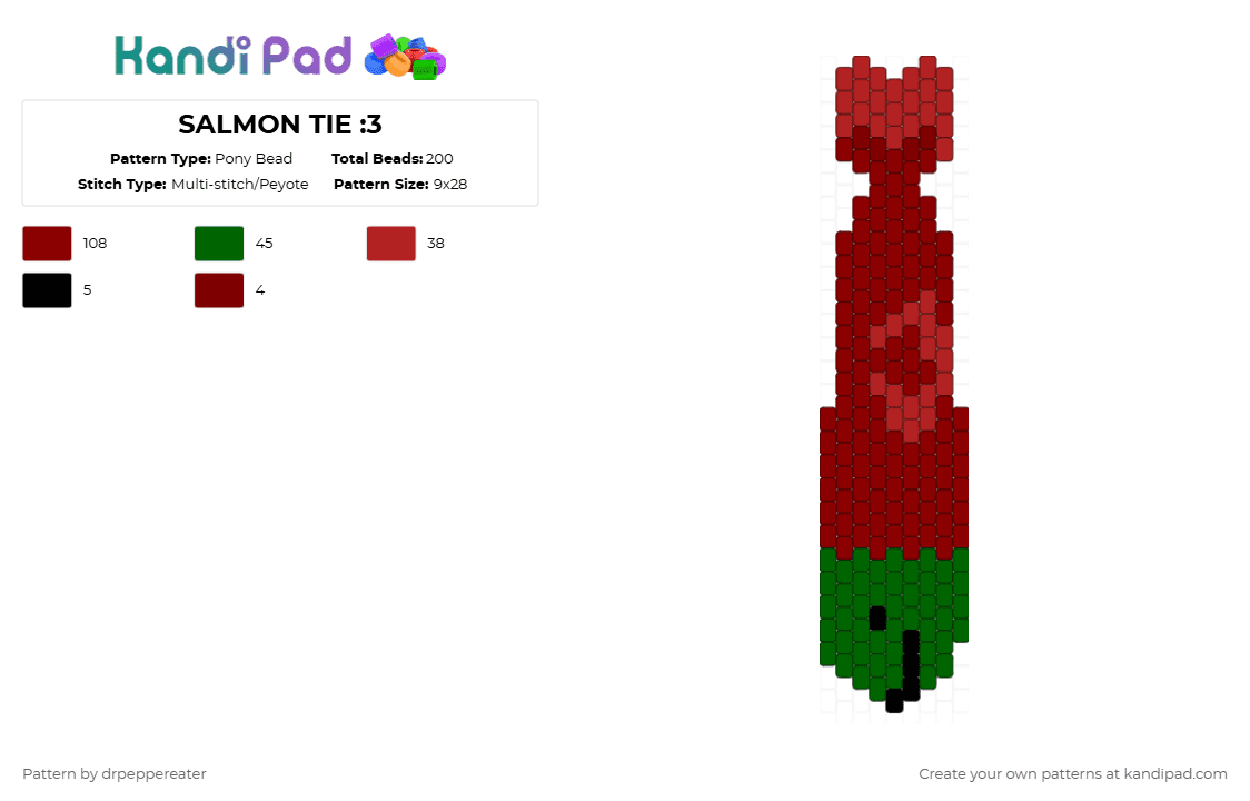 SALMON TIE :3 Pony Bead Pattern - Kandi Pad | Kandi Patterns, Fuse Bead ...