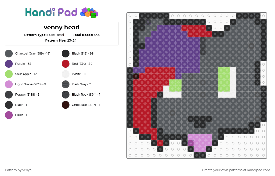 Venny head Fuse Bead Pattern - Kandi Pad | Kandi Patterns, Fuse Bead ...