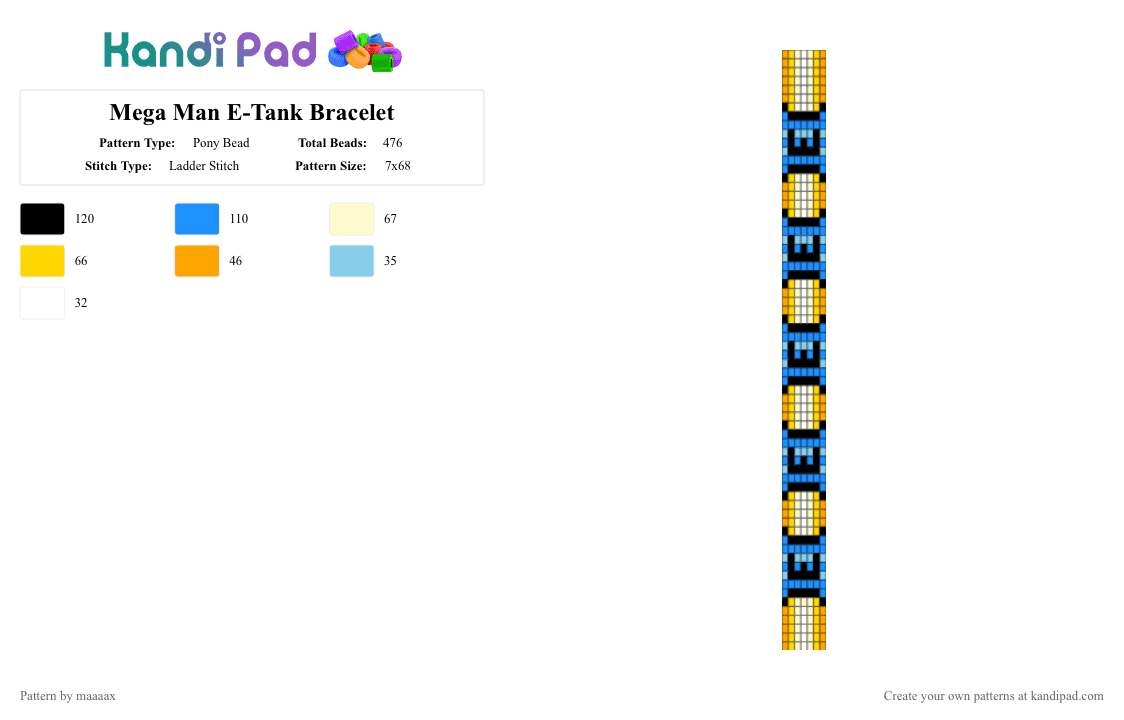 Mega Man E-Tank Bracelet Pony Bead Pattern - Kandi Pad | Kandi Patterns ...