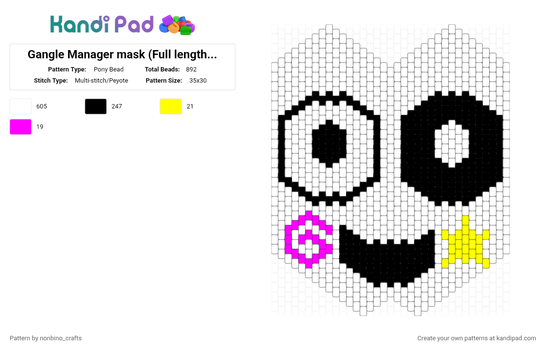 Gangle Manager mask (Full length) V.2 Pony Bead Pattern - Kandi Pad ...