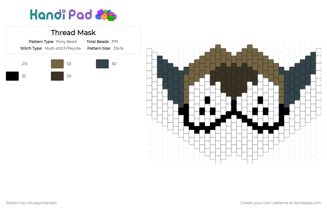 Thread Mask Pony Bead Pattern - Kandi Pad | Kandi Patterns, Fuse Bead ...