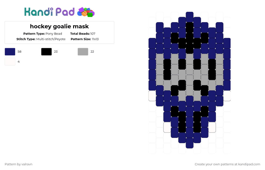 Hockey goalie mask Pony Bead Pattern - Kandi Pad | Kandi Patterns, Fuse ...