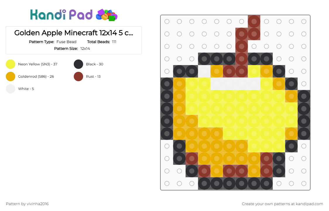 Golden Apple Minecraft 12x14 5 colors Fuse Bead Pattern - Kandi Pad ...