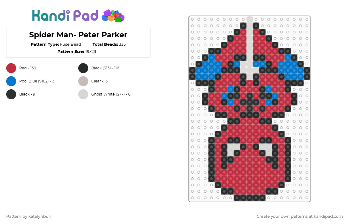 Spider Man- Peter Parker Fuse Bead Pattern - Kandi Pad | Kandi Patterns ...