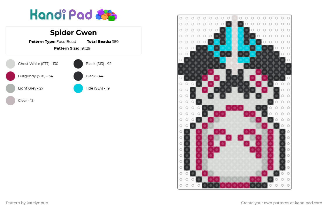 Spider Gwen Fuse Bead Pattern - Kandi Pad | Kandi Patterns, Fuse Bead ...
