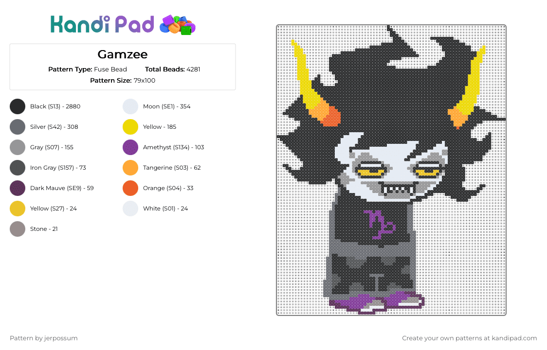 Gamzee Fuse Bead Pattern - Kandi Pad | Kandi Patterns, Fuse Bead ...
