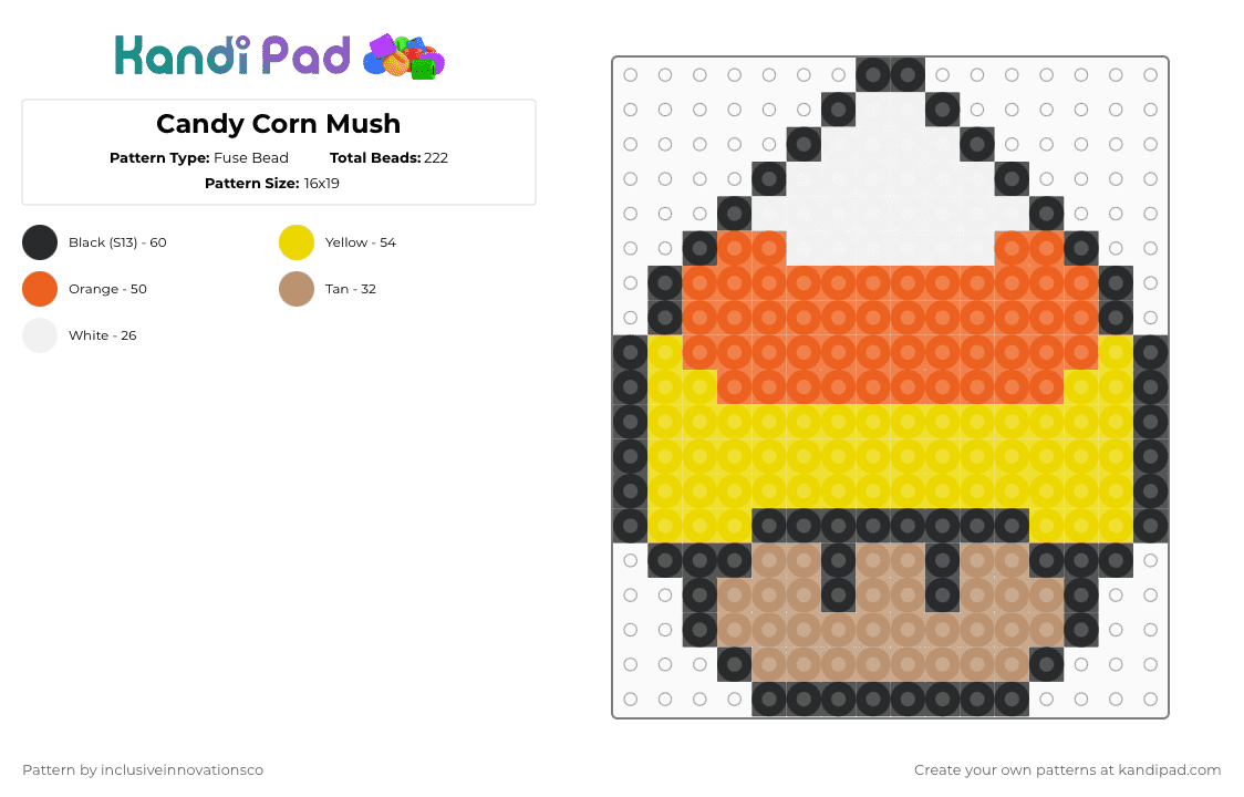 Candy Corn Mush Fuse Bead Pattern - Kandi Pad | Kandi Patterns, Fuse ...