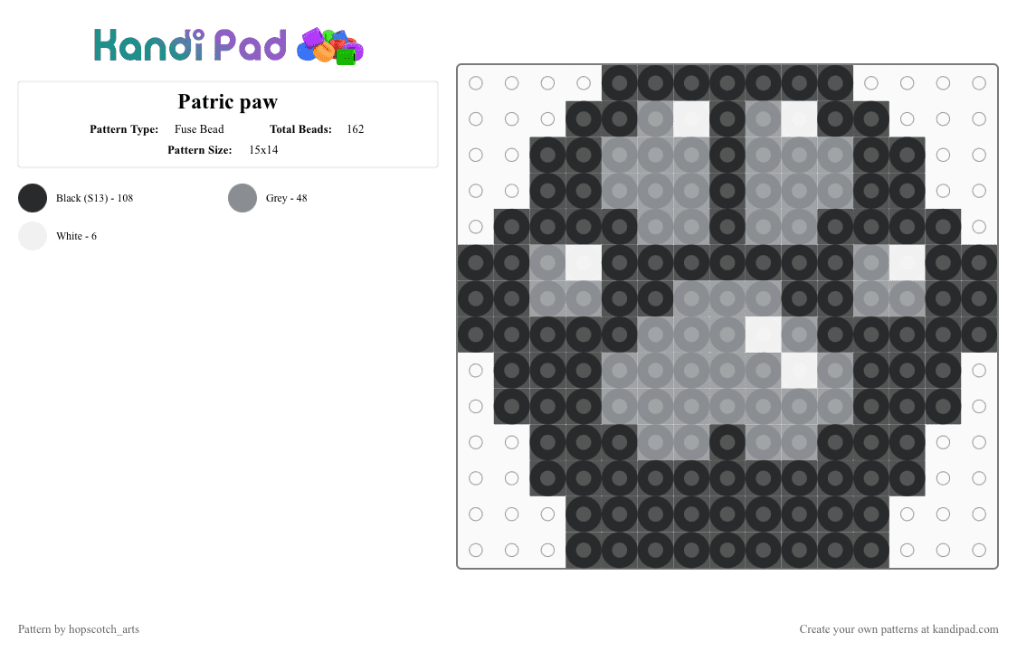 Patric paw Fuse Bead Pattern - Kandi Pad | Kandi Patterns, Fuse Bead ...