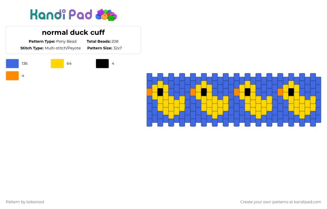 Normal duck cuff Pony Bead Pattern - Kandi Pad | Kandi Patterns, Fuse ...