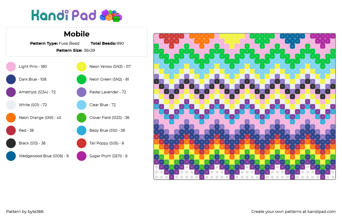 Mobile Fuse Bead Pattern - Kandi Pad | Kandi Patterns, Fuse Bead ...