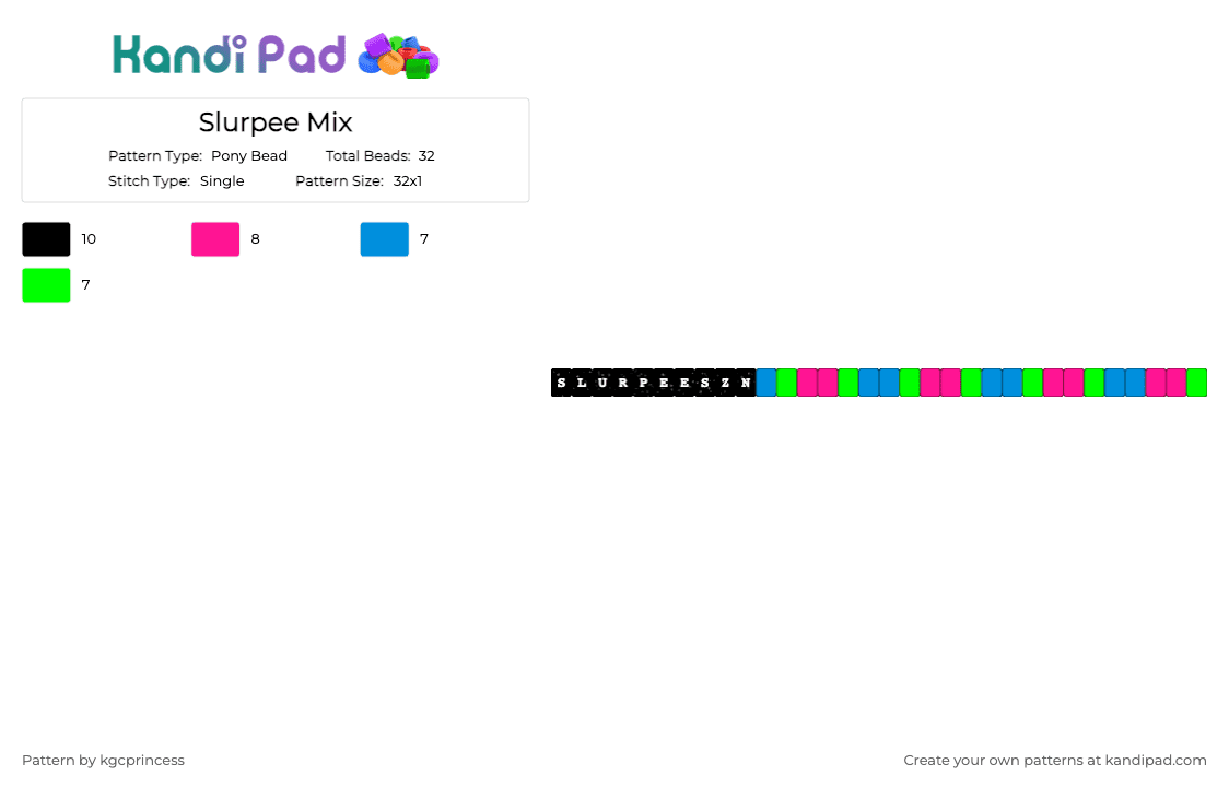Slurpee Mix Pony Bead Pattern - Kandi Pad | Kandi Patterns, Fuse Bead ...