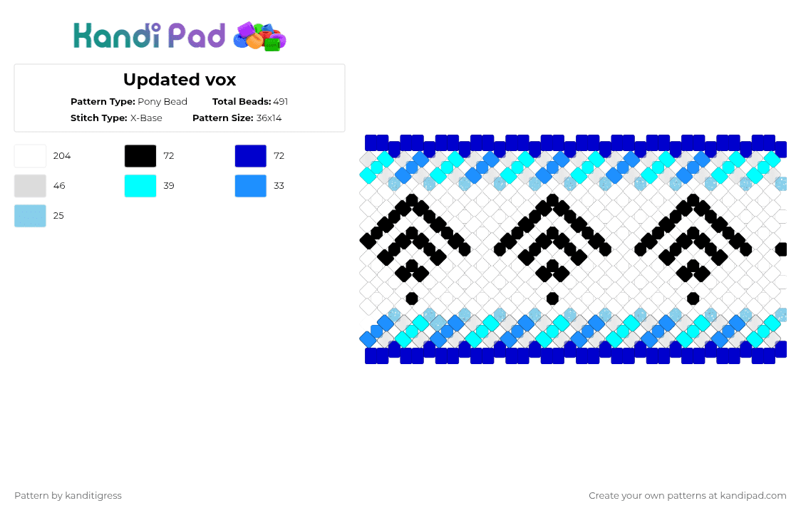 Updated vox Pony Bead Pattern - Kandi Pad | Kandi Patterns, Fuse Bead ...