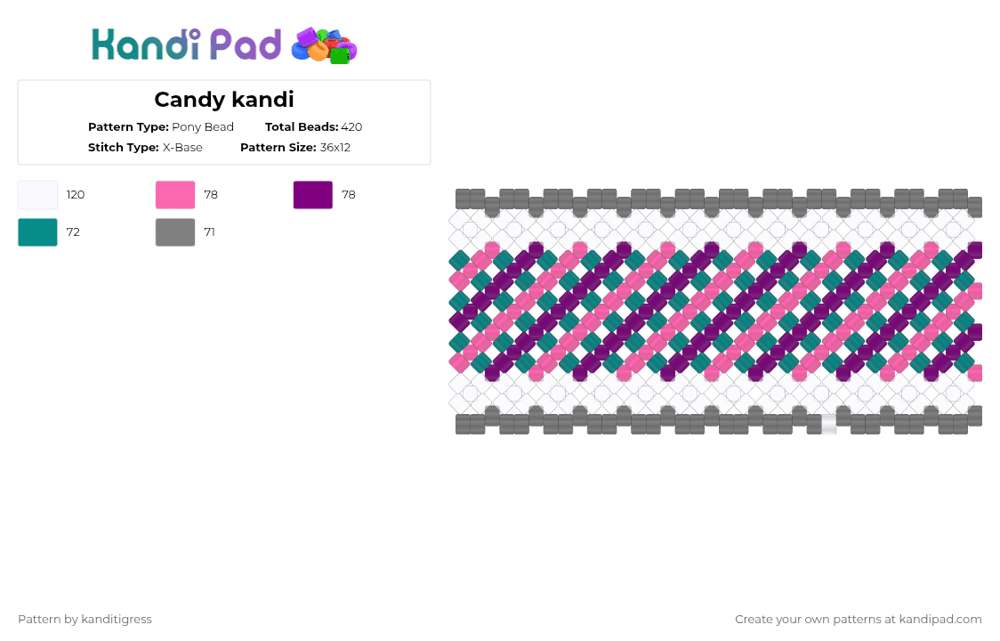 Candy kandi Pony Bead Pattern - Kandi Pad | Kandi Patterns, Fuse Bead ...