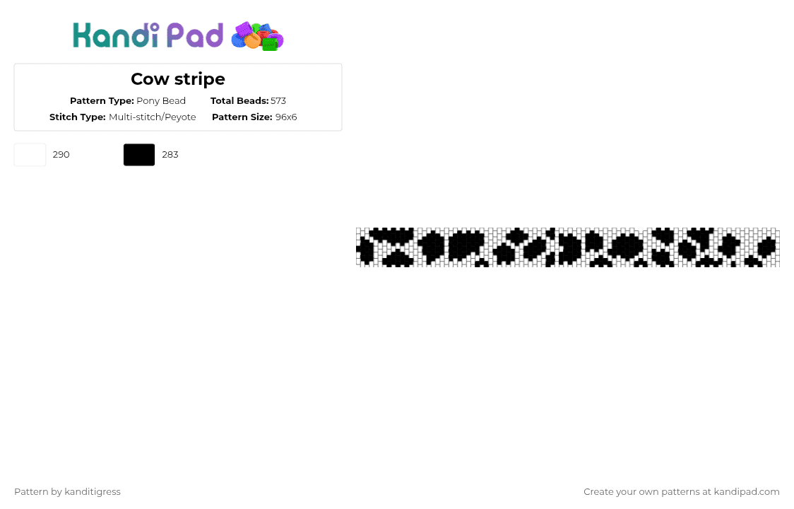 Cow stripe Pony Bead Pattern - Kandi Pad | Kandi Patterns, Fuse Bead ...